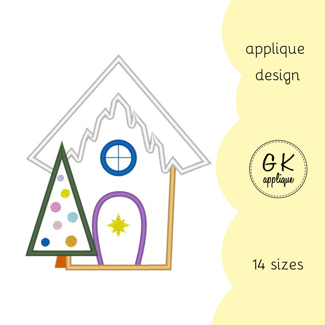 Gingerbread House Applique Designs. Christmas House Embroidery Design ...