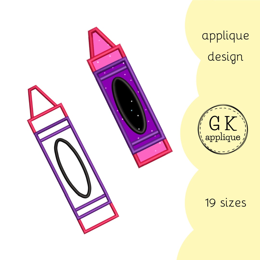Crayon Applique Design. Crayon Embroidery Pattern. School Machine ...