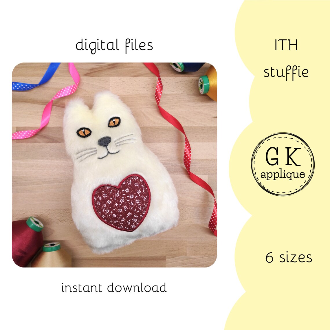 ITH Cat Stuffie. in the Hoop Kitty Soft Toy. Love Machine - Etsy