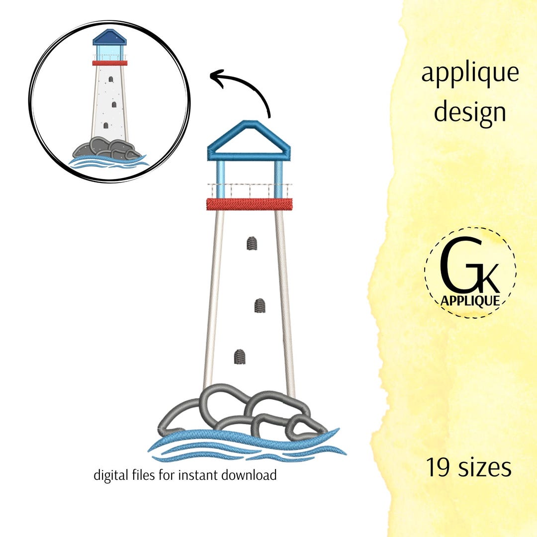 Lighthouse Applique Design. Nautical Machine Embroidery Pattern. Sea ...