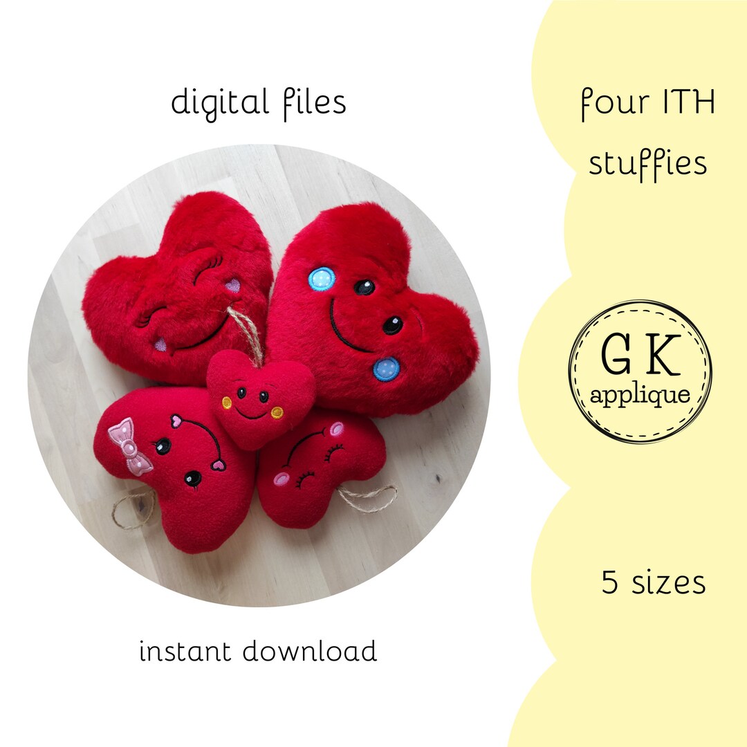 ITH Heart Stuffies a Set of Four in the Hoop Soft Toy - Etsy
