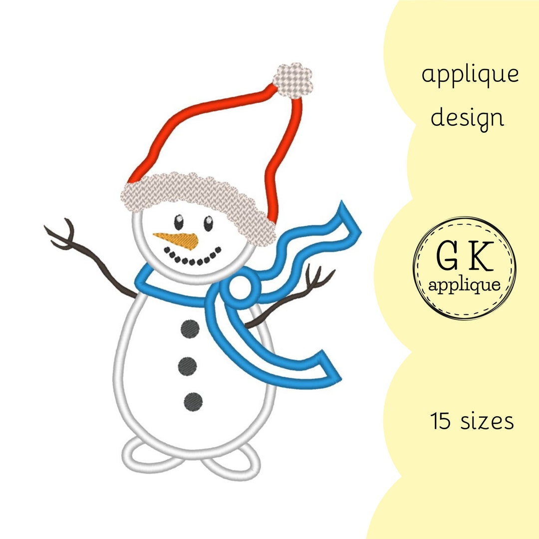 Snowman Applique Design. Christmas Machine Embroidery Design. 15 Sizes ...