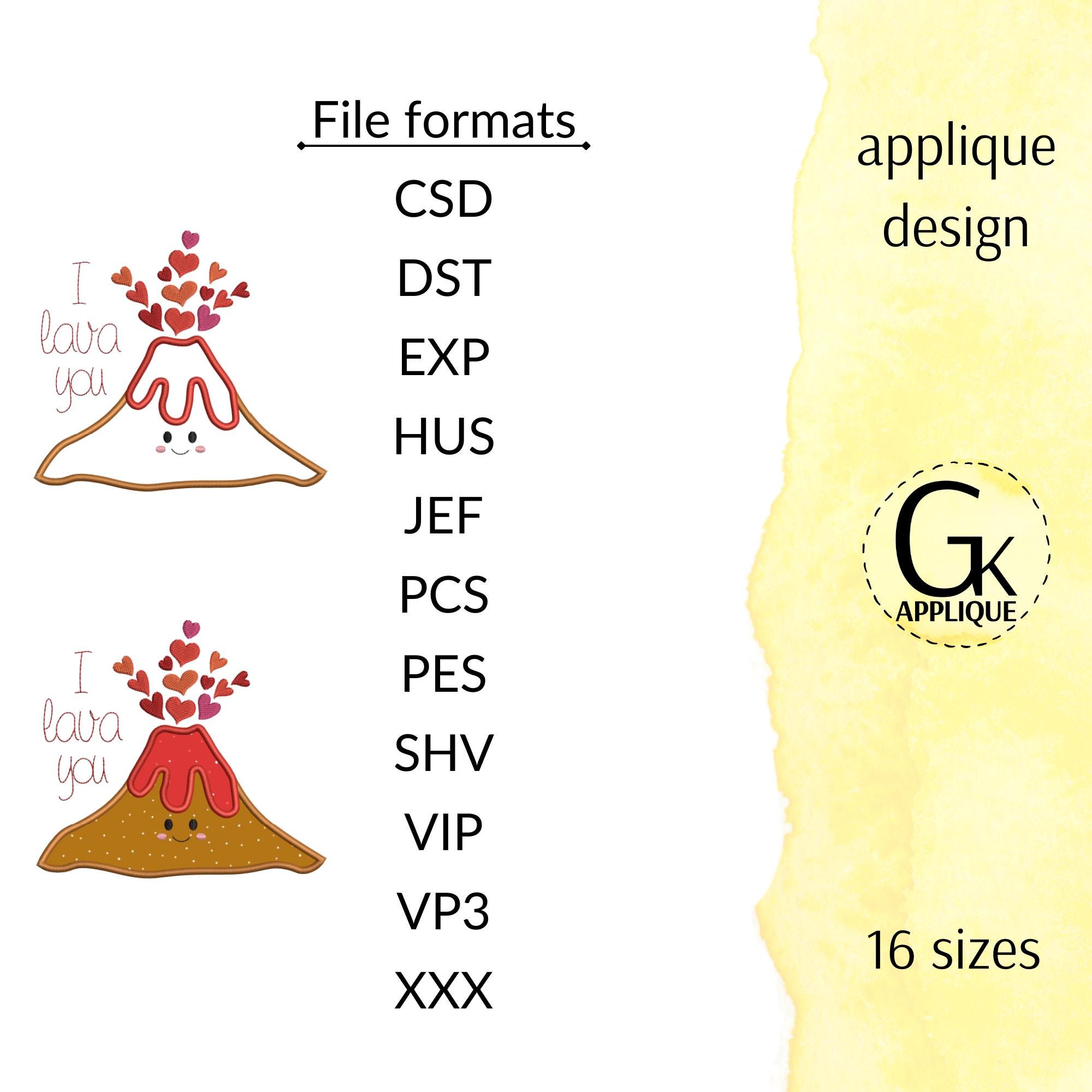 Volcano - I Lava You - Applique Pattern. Love Applique Design. 16 Sizes ...