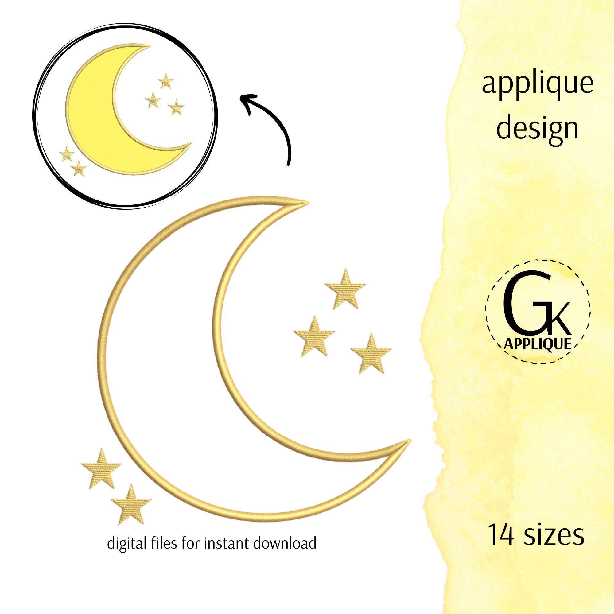 Moon Applique Design. Night Machine Embroidery Design. - Etsy
