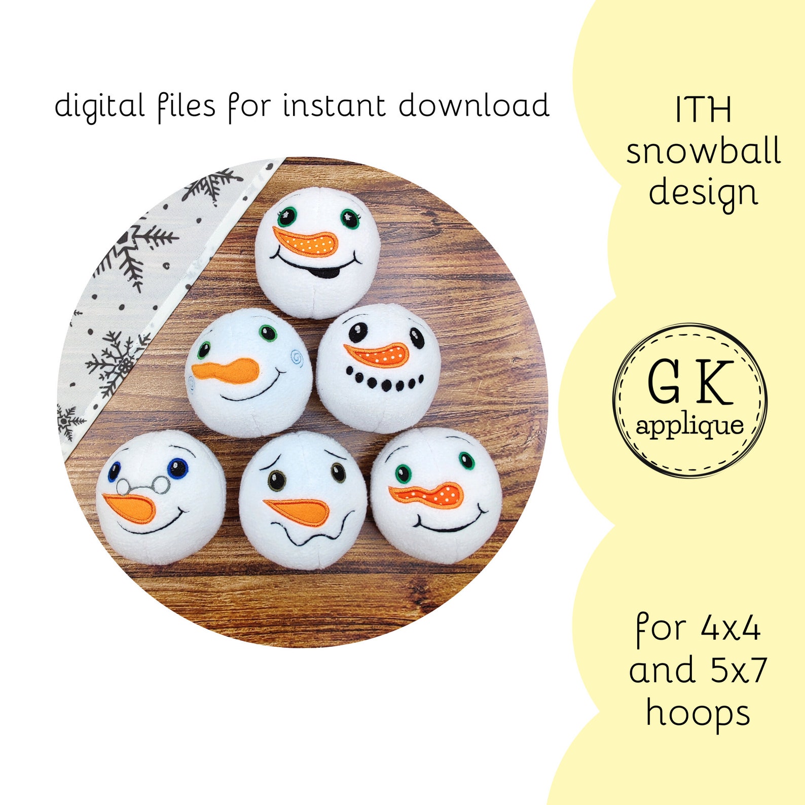 A Set of Six ITH Snowman Snowball Softie Designs for 4x4 and 5x7 Hoop ...