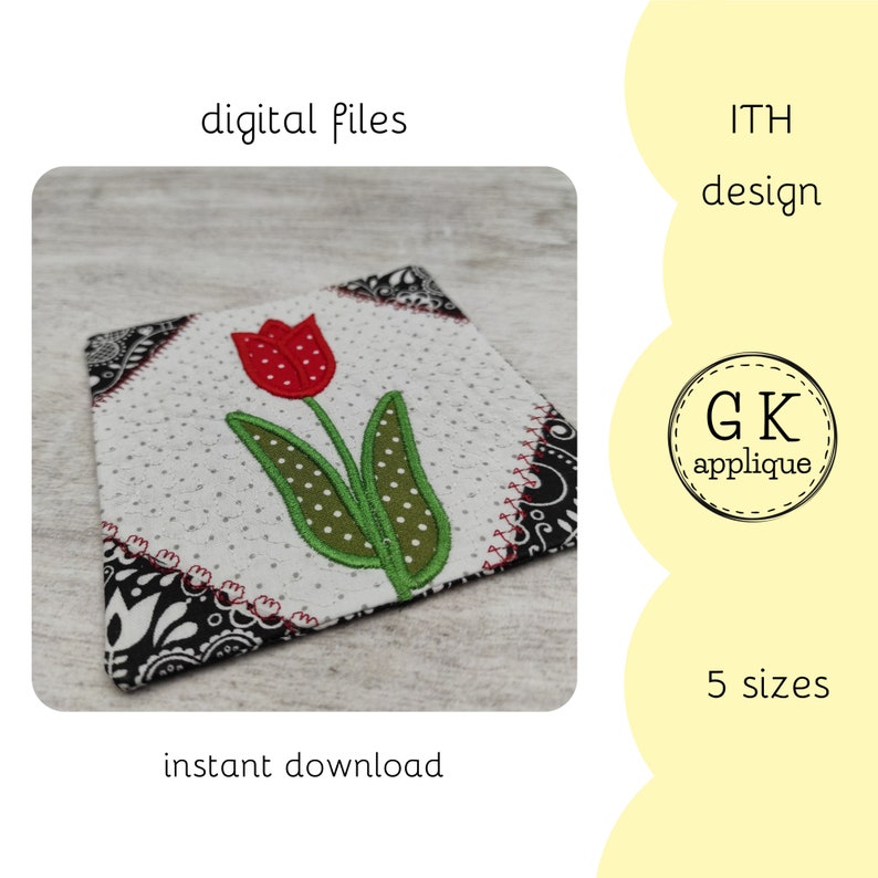 ITH Tulip Mug Rug Design. Spring Flower Machine Embroidery | Etsy