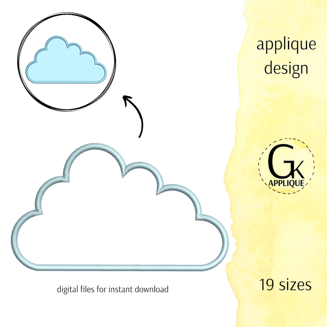 Cloud Applique Design. Weather Machine Embroidery Design. 19 Sizes ...