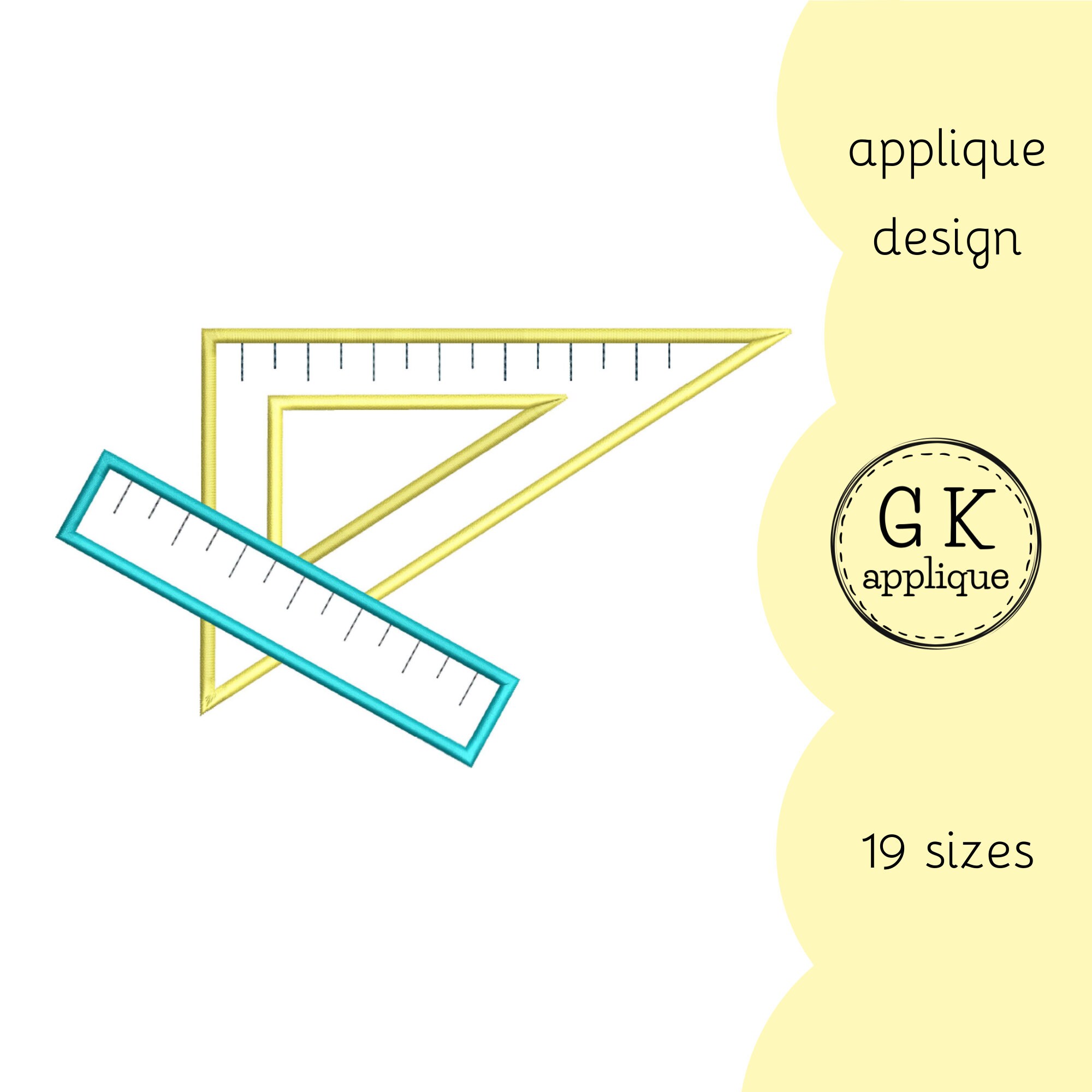Ruler and Set Square Applique Design. Ruler and Triangle - Etsy