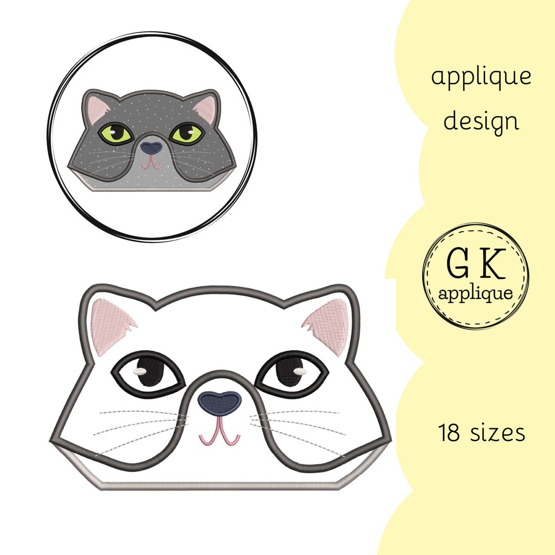 Cat Peeker Applique Design. Animal Peeker Machine Embroidery Pattern ...