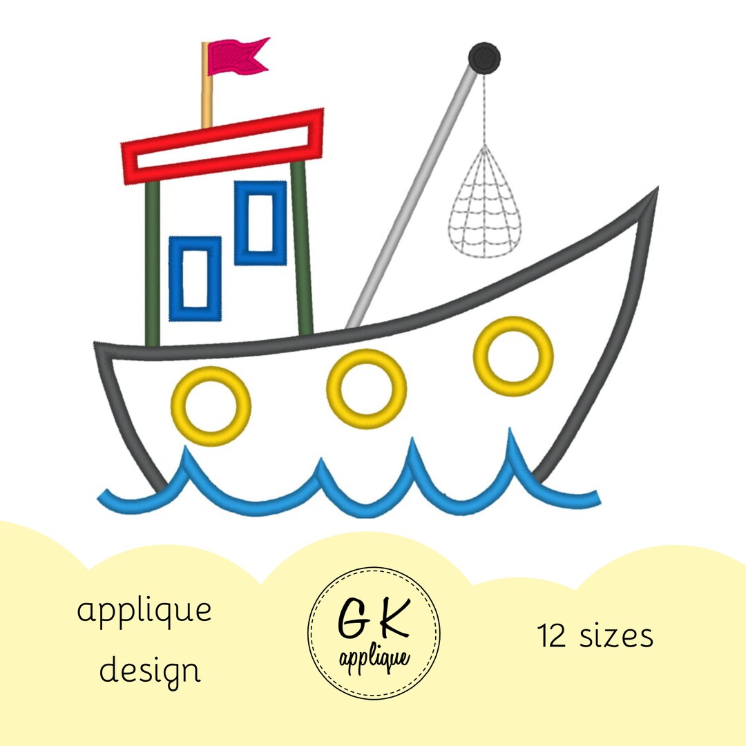 Fishing Boat Applique Design. Ship Applique Design. Machine Embroidery ...