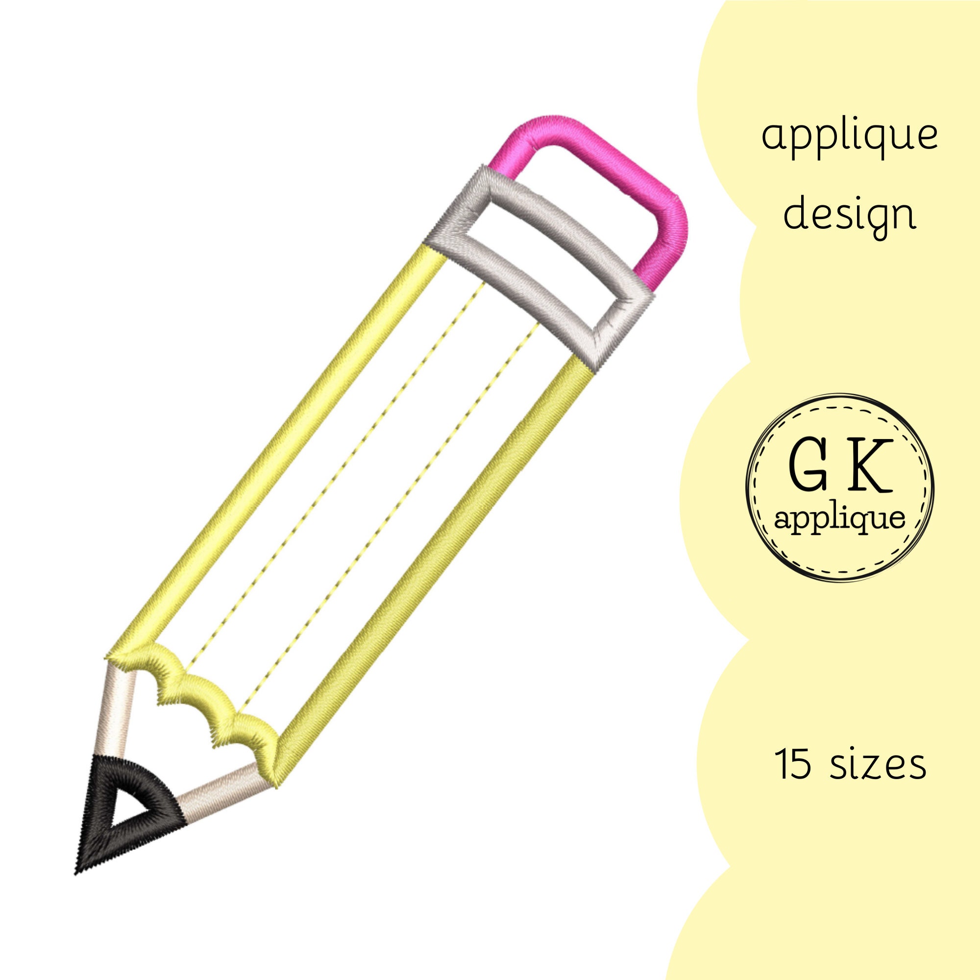Pencil applique design. Pencil embroidery. Back to school | Etsy