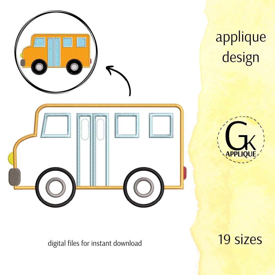 Bus Applique Design. Car Embroidery Design. School Bus Embroidery ...