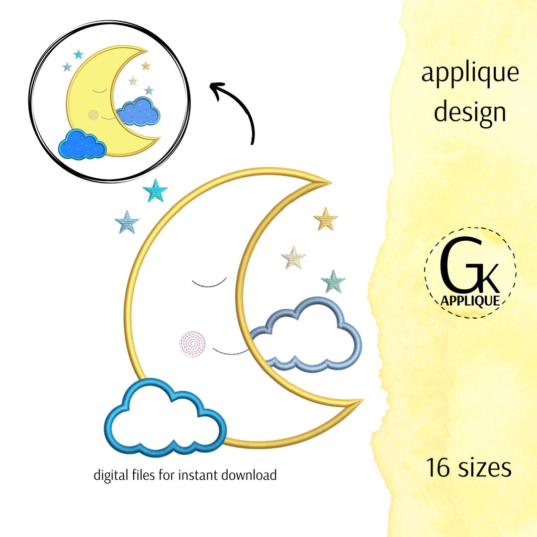 Sleeping Moon Applique Design. Machine Embroidery Design. - Etsy