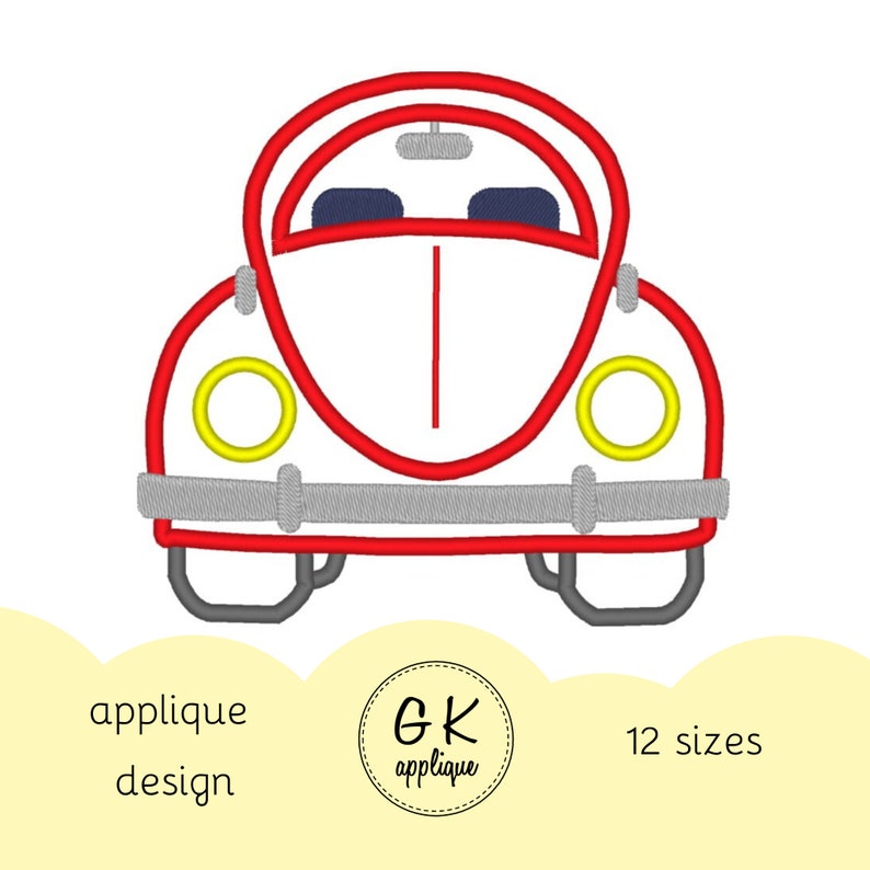 Car Applique Design. Bettle Car Applique. Car Embroidery Design. Retro ...