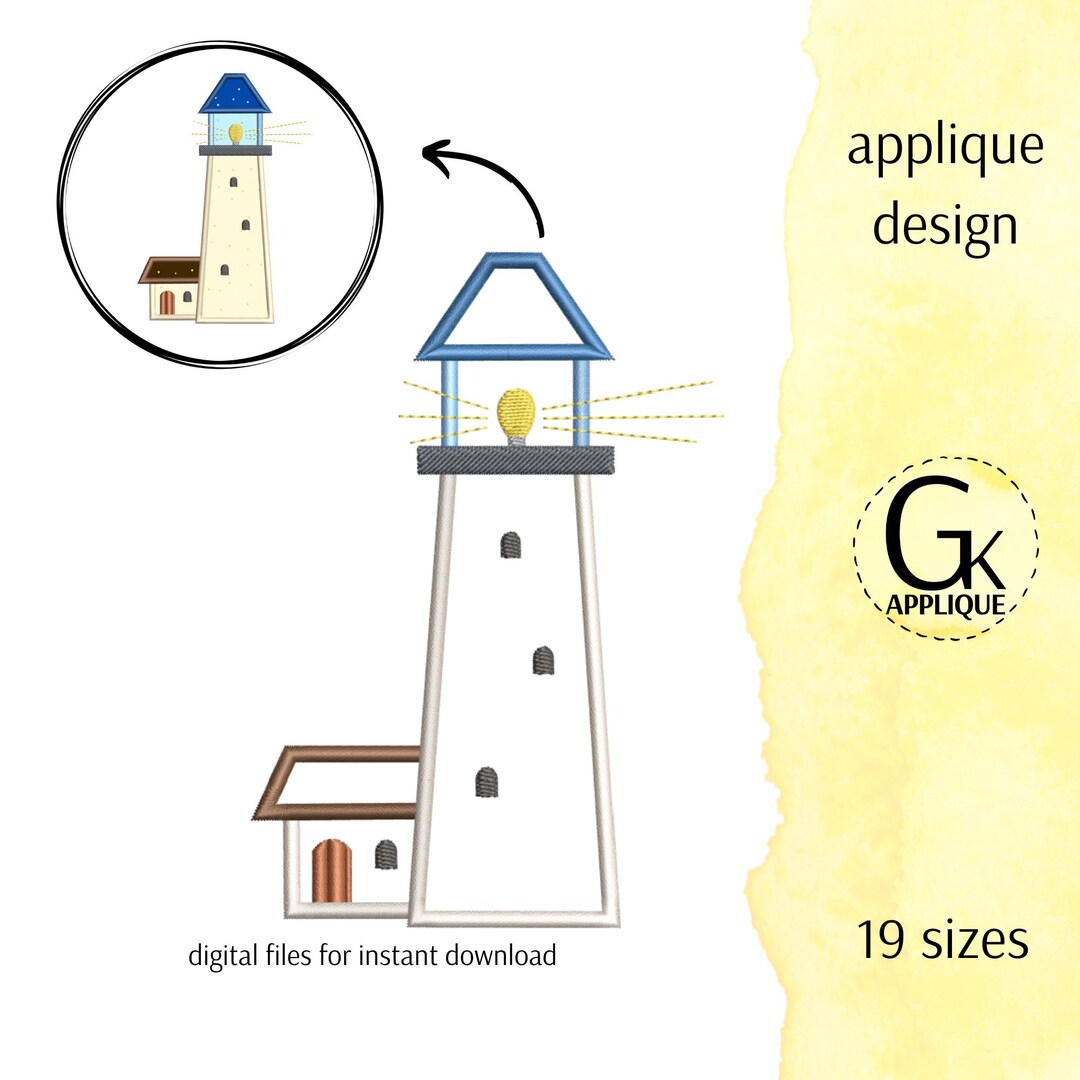 Lighthouse Applique Design. Nautical Machine Embroidery Pattern. Summer ...
