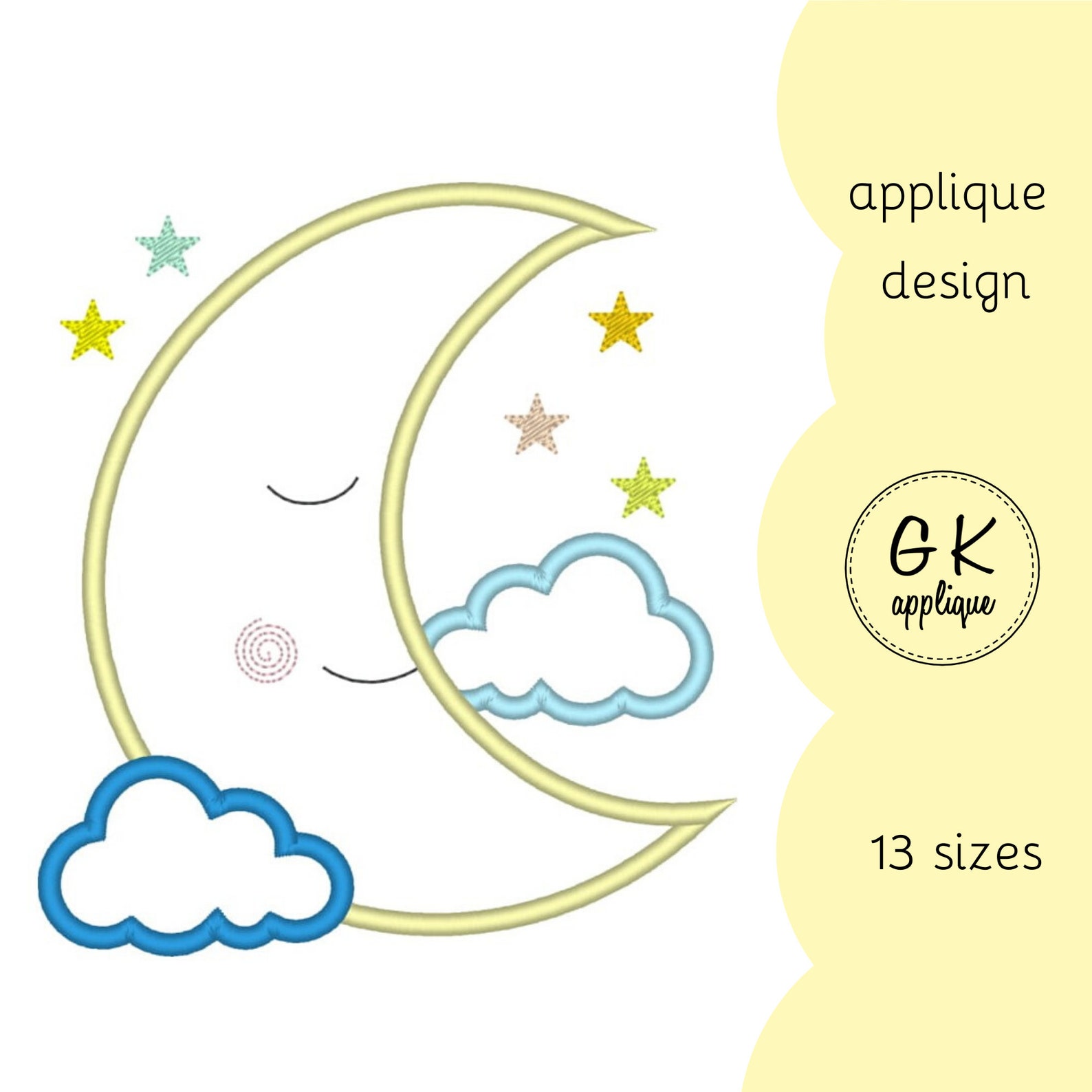 Sleeping Moon Applique Design. Machine Embroidery Design. - Etsy