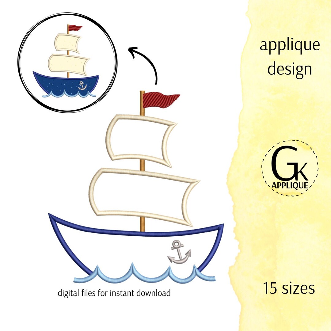 Boat Applique Design. Ship Applique Design. Machine Embroidery Design ...
