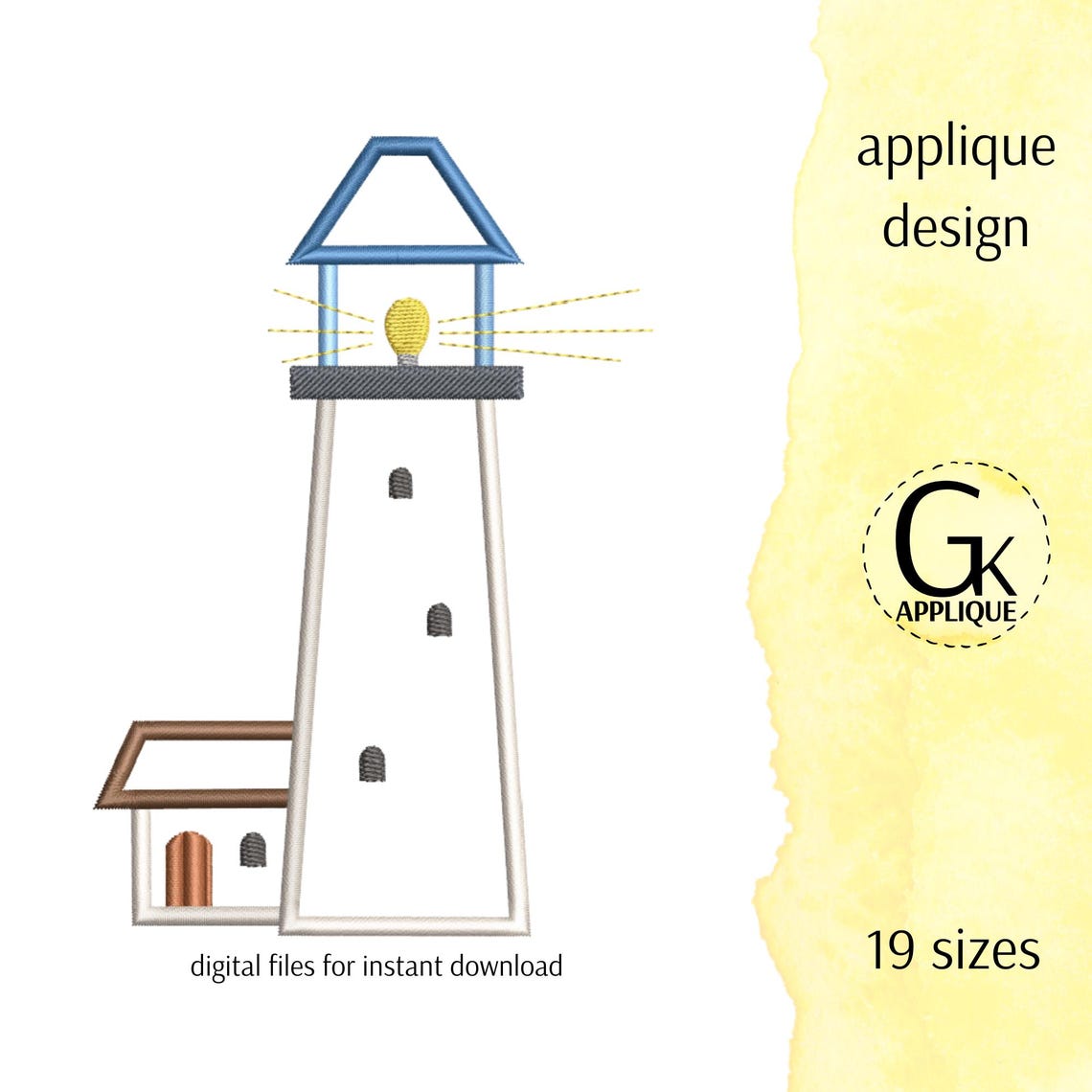 Lighthouse Applique Design. Nautical Machine Embroidery Pattern. Summer ...