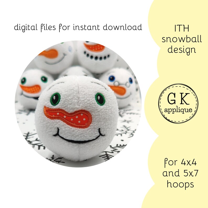 A Set of Six ITH Snowman Snowball Softie Designs for 4x4 and 5x7 Hoop ...