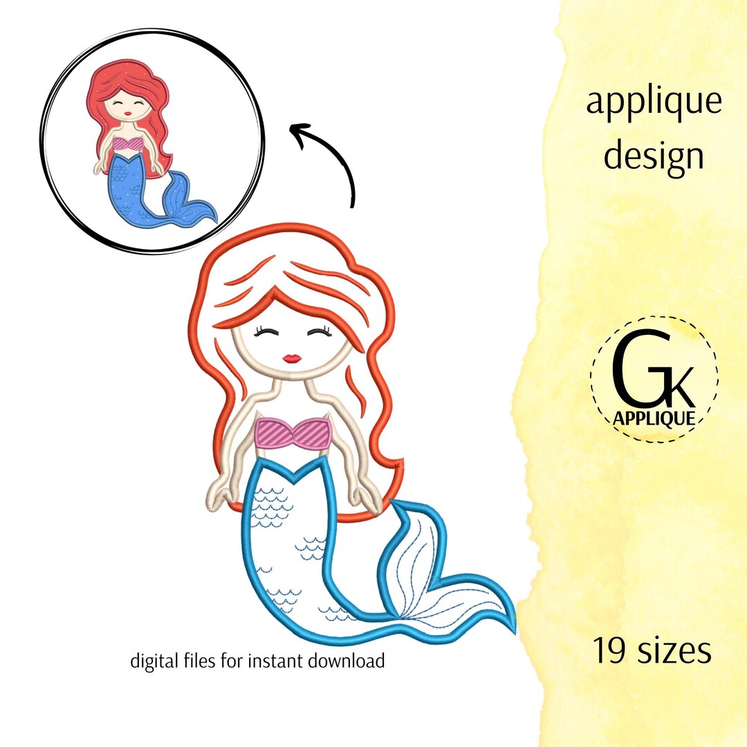 Mermaid Applique Design. Fairy Tale Applique Pattern. Sea Applique ...