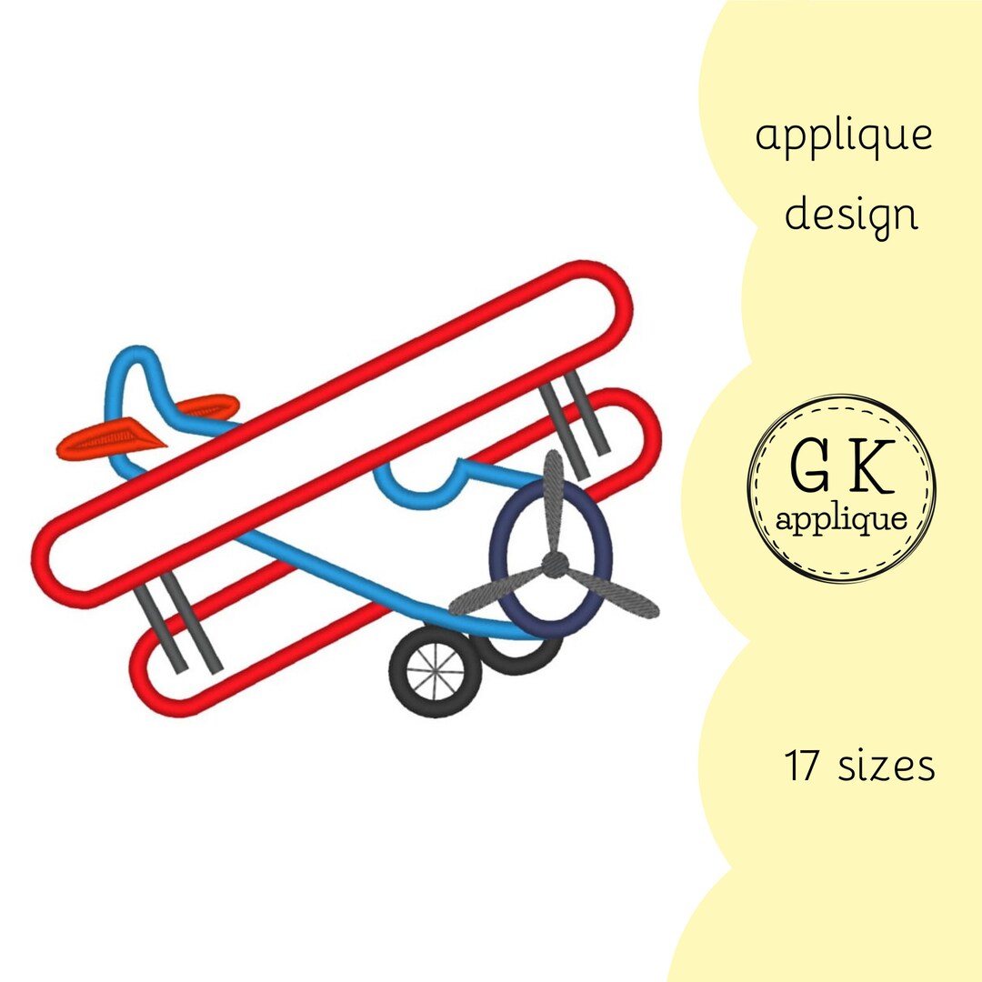 Biplane Applique Design. Airplane Embroidery Design. Plane Machine ...