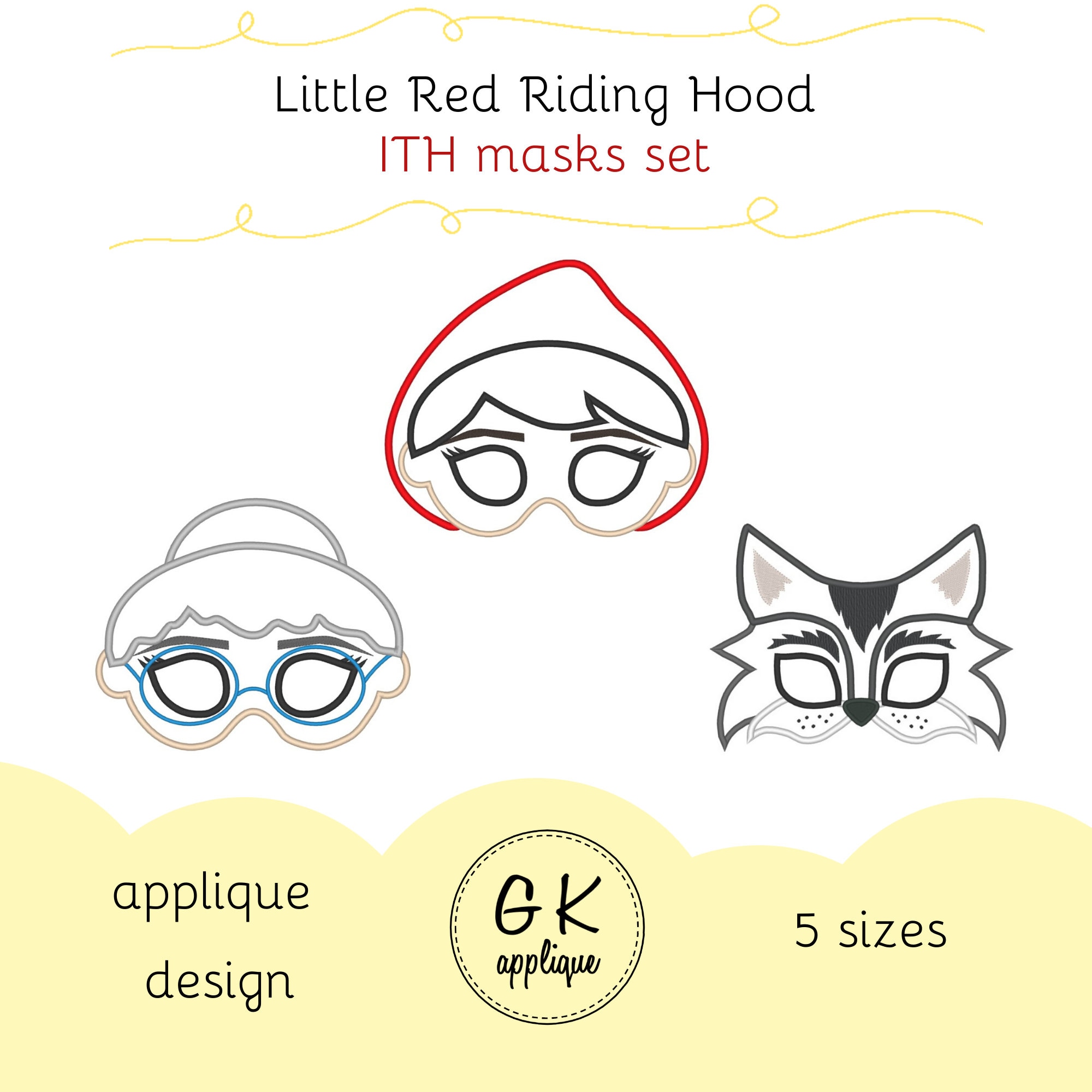ITH Mask Applique Designs Set Little Red Riding Hood. | Etsy