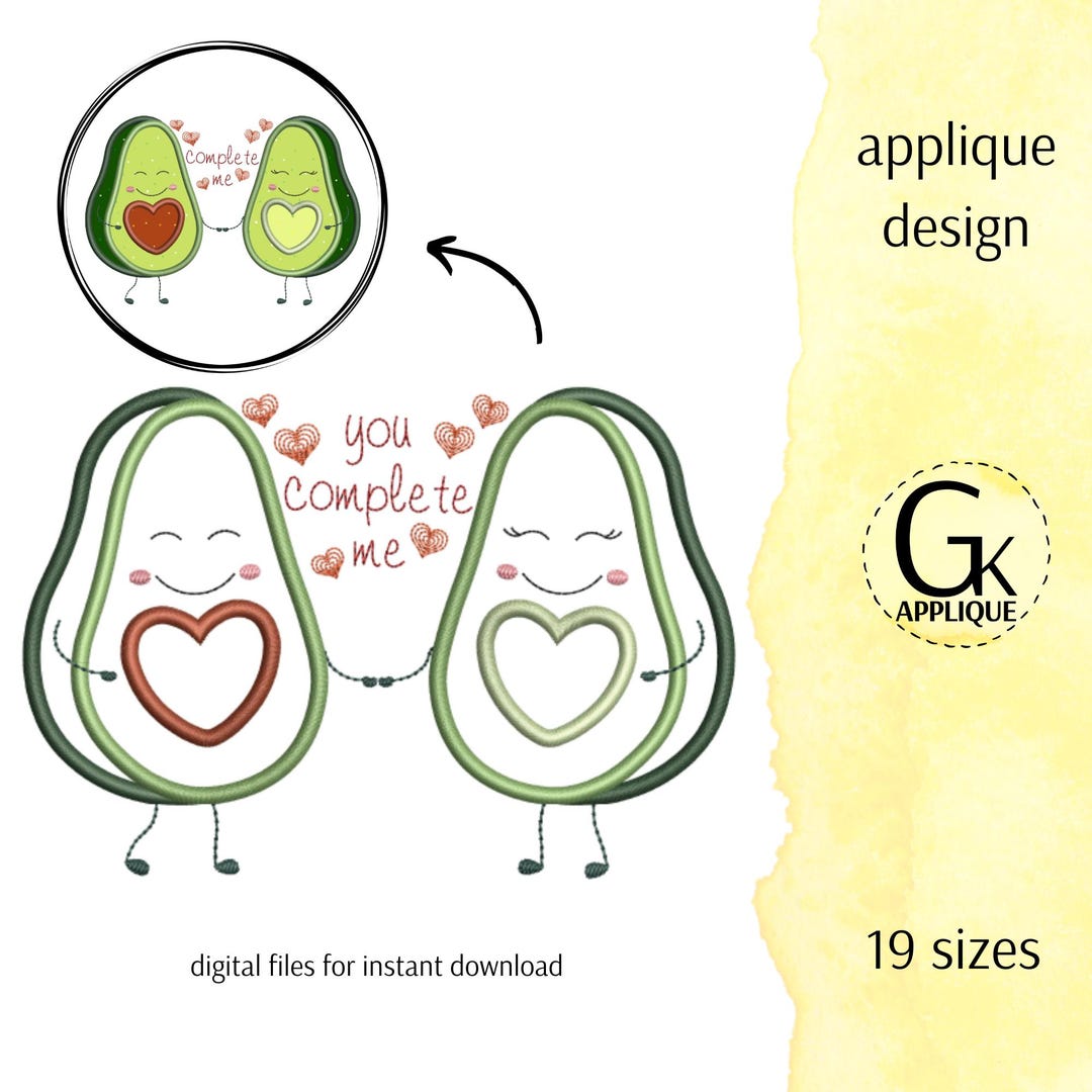 Avocado - You Complete Me - Applique Pattern. Love Applique Design. 19 ...