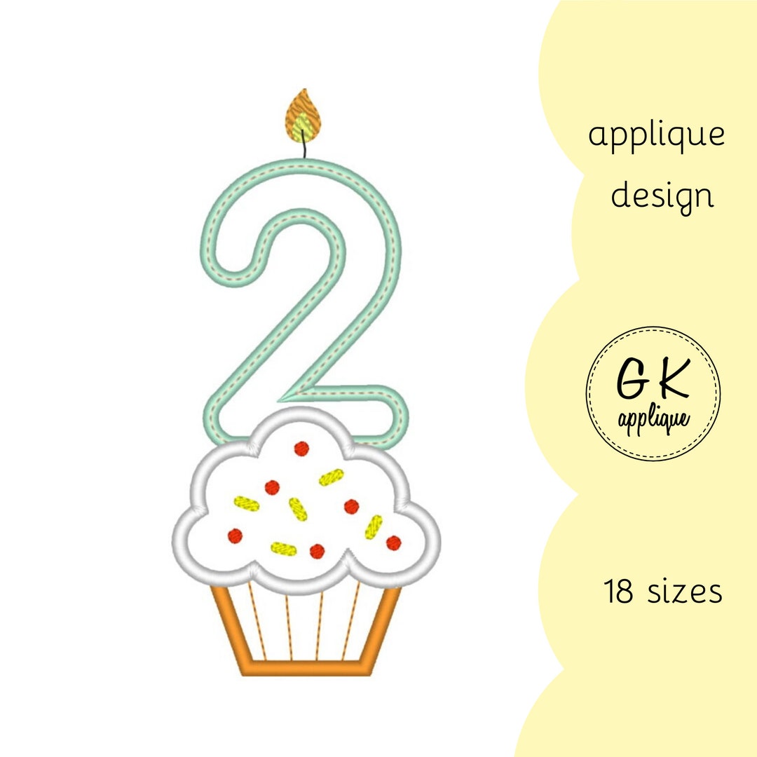 Cupcake Candle Applique Design - Number 2. Machine Embroidery Pattern ...