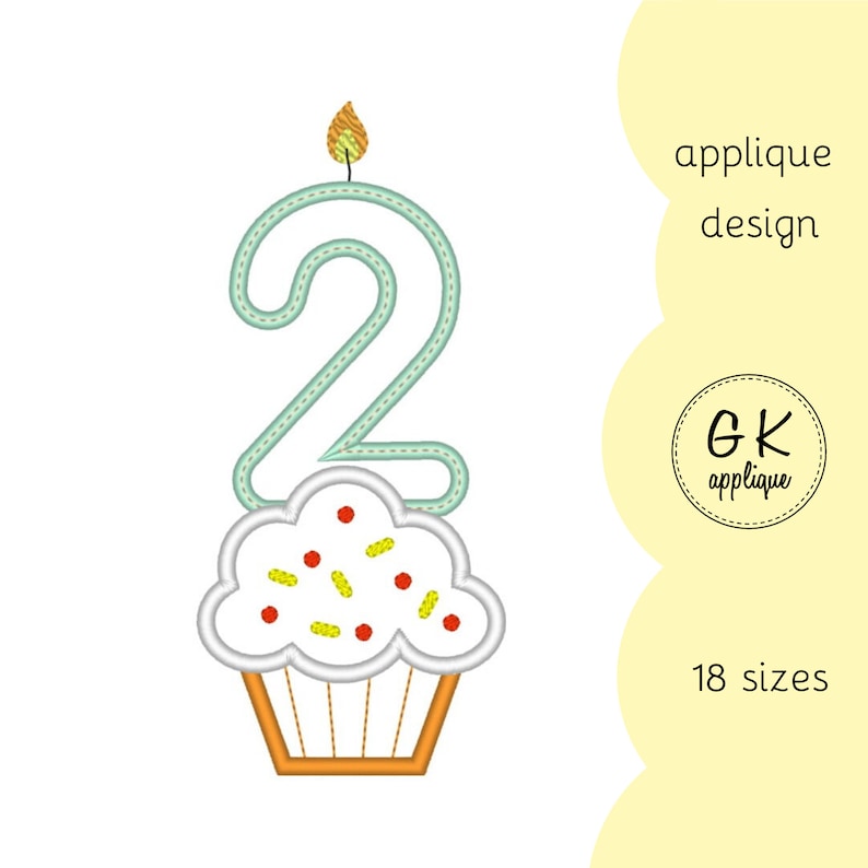 Cupcake Candle Applique Design - Number 2. Machine Embroidery Pattern ...