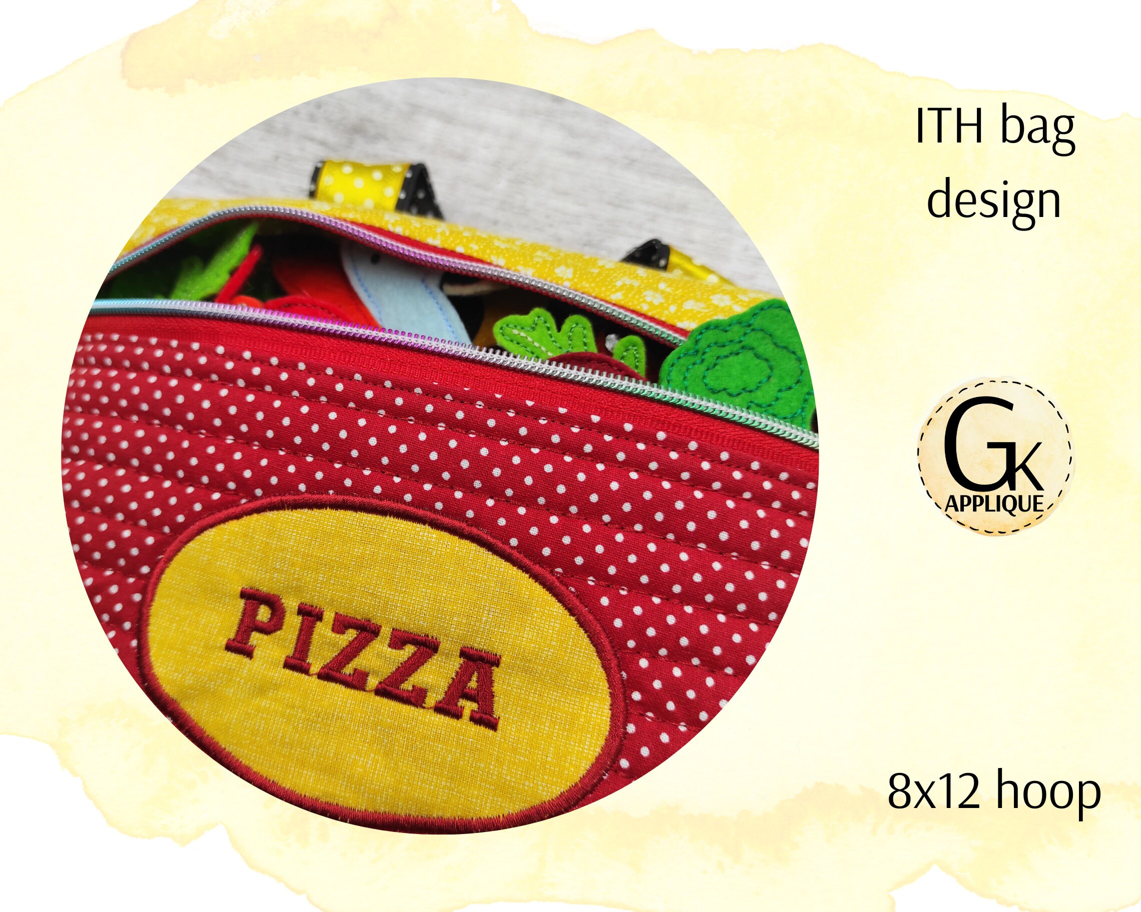 ITH Pizza Bag Design. ITH Bag Machine Embroidery Designs. in the Hoop ...