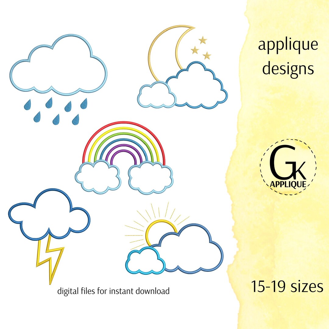 Weather Applique Designs - Set of Five Designs. Machine Embroidery ...