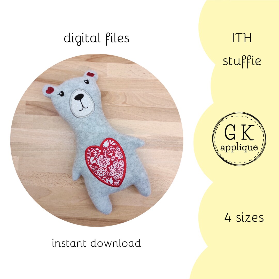 ITH Love Teddy Bear Stuffie Design. ITH Bear Soft Toy. in the Hoop ...