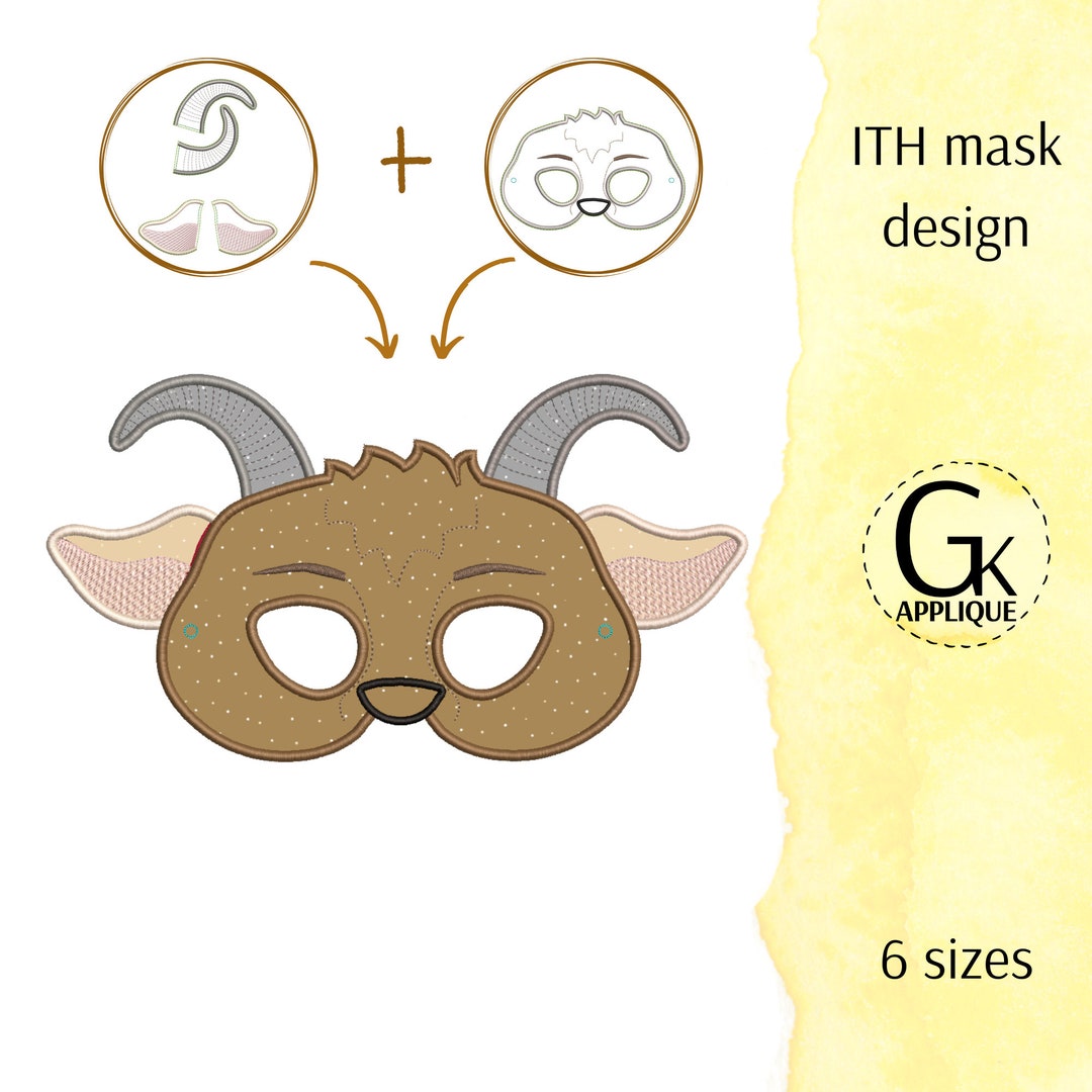 ITH Goat Mask Design. ITH Farm Animal Mask Embroidery Design. Pretend ...