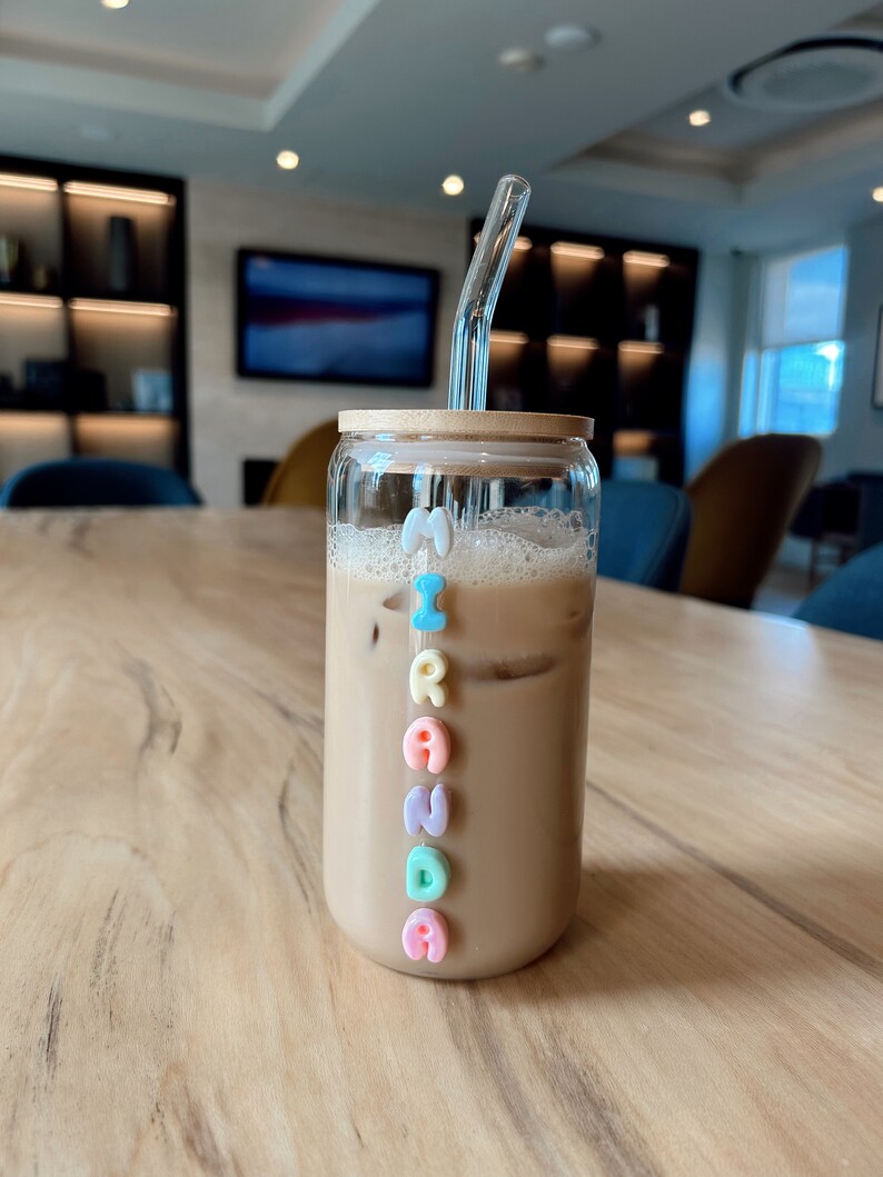 Custom Pastel Charmed Name Bamboo Glass Tumbler Cup, Coffee Cup, Glass ...