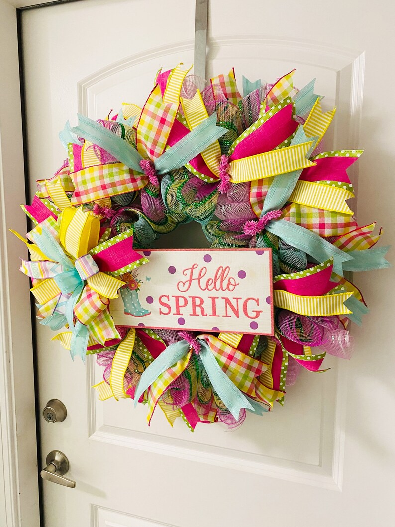 Hello Spring Wreath for Front Door Welcome Spring Spring - Etsy