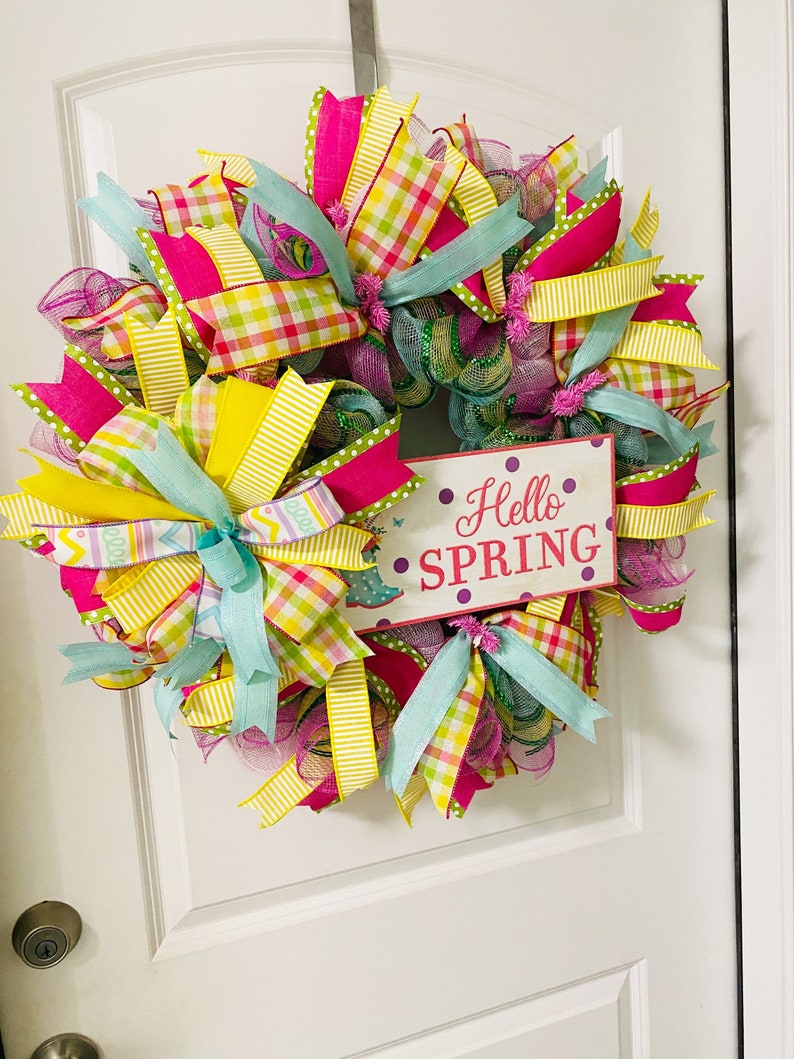 Hello Spring Wreath for Front Door Welcome Spring Spring - Etsy