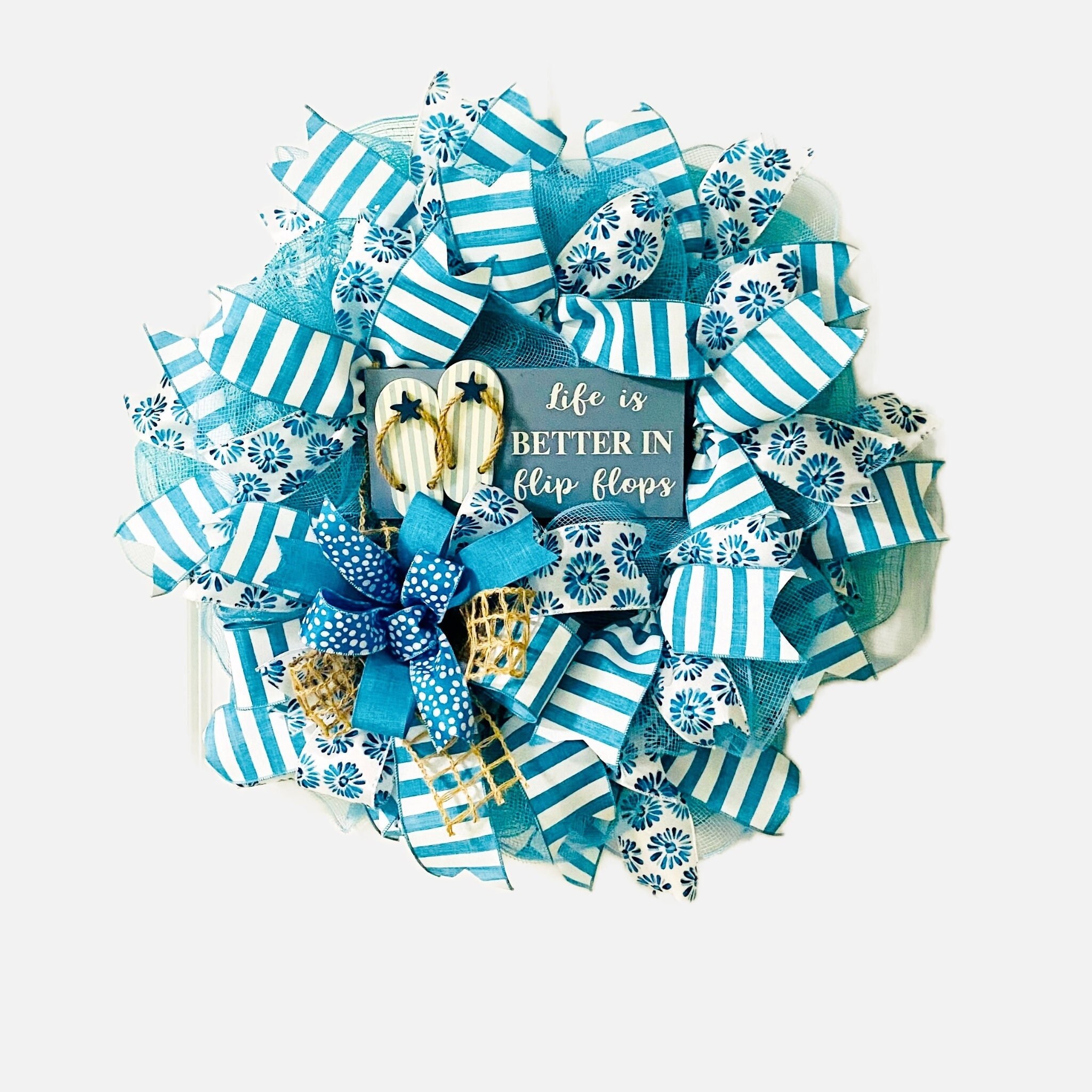 Life is Better in Flip Flops, Beach Wreath for Front Door, Coastal ...