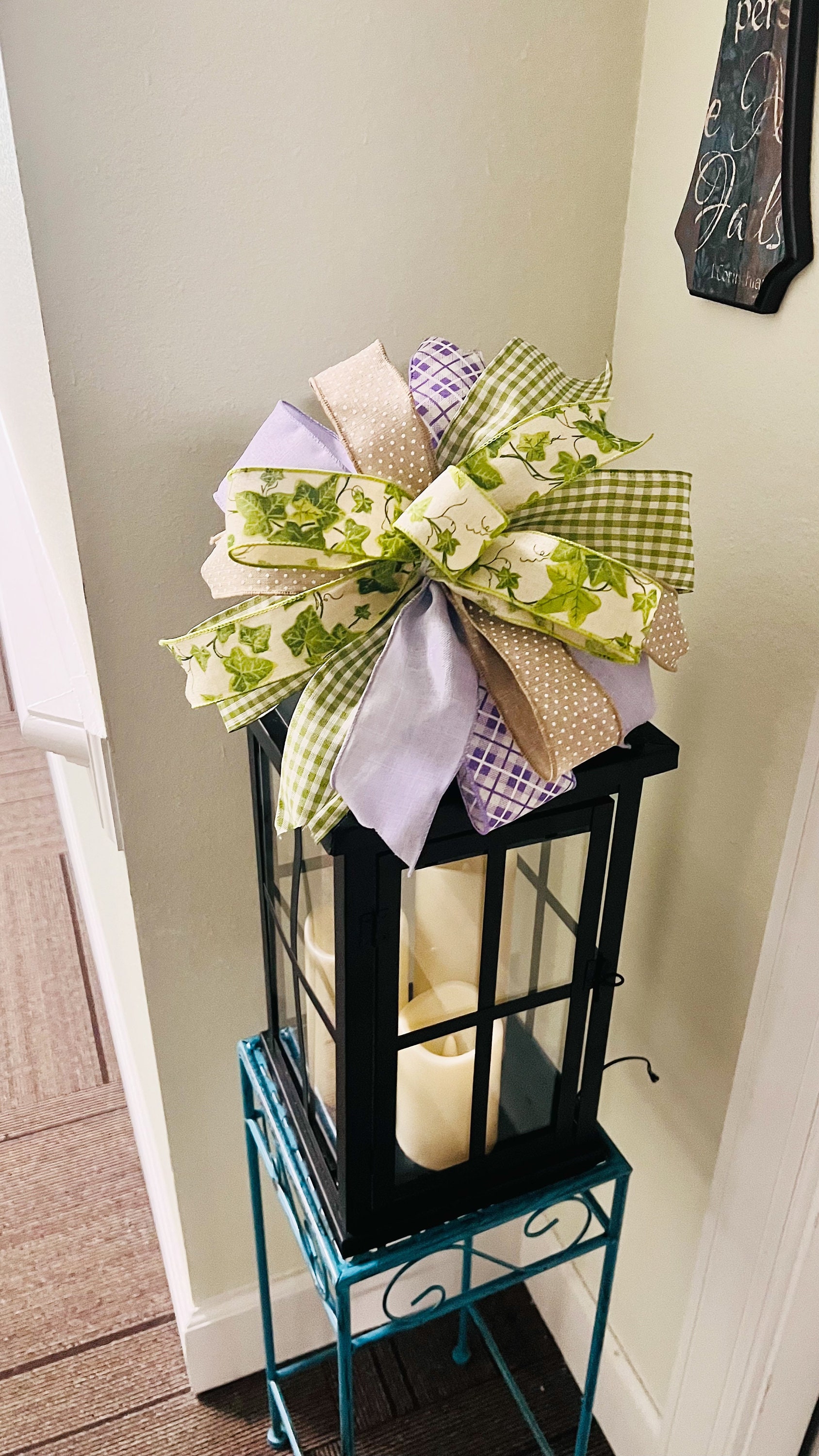 Neutral Green Ivy Vine Bow for Front Door Wreath, Lantern Bow, Spring ...