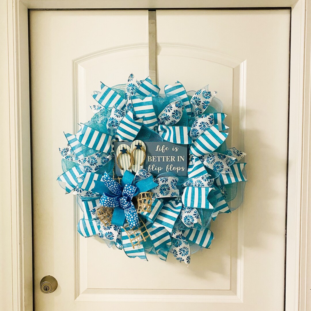 Life is Better in Flip Flops, Beach Wreath for Front Door, Coastal ...