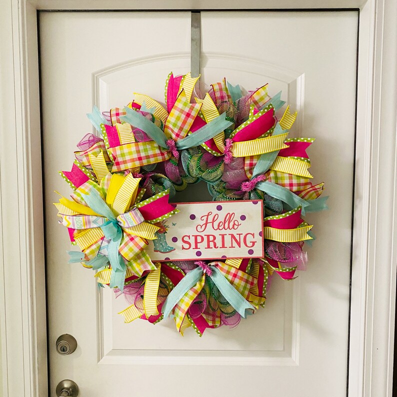 Hello Spring Wreath for Front Door Welcome Spring Spring - Etsy