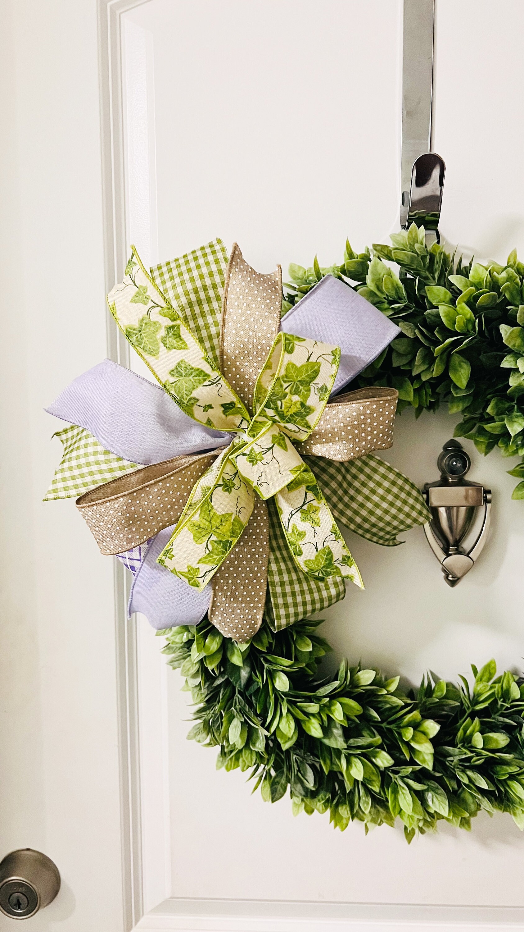 Neutral Green Ivy Vine Bow for Front Door Wreath, Lantern Bow, Spring ...