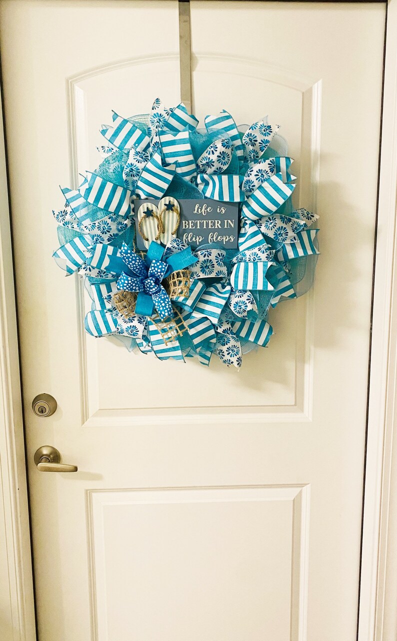 Life is Better in Flip Flops, Beach Wreath for Front Door, Coastal ...