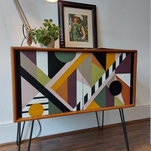 MADE TO ORDER, Bespoke Hand Painted Geometric Design Mid Century Record ...