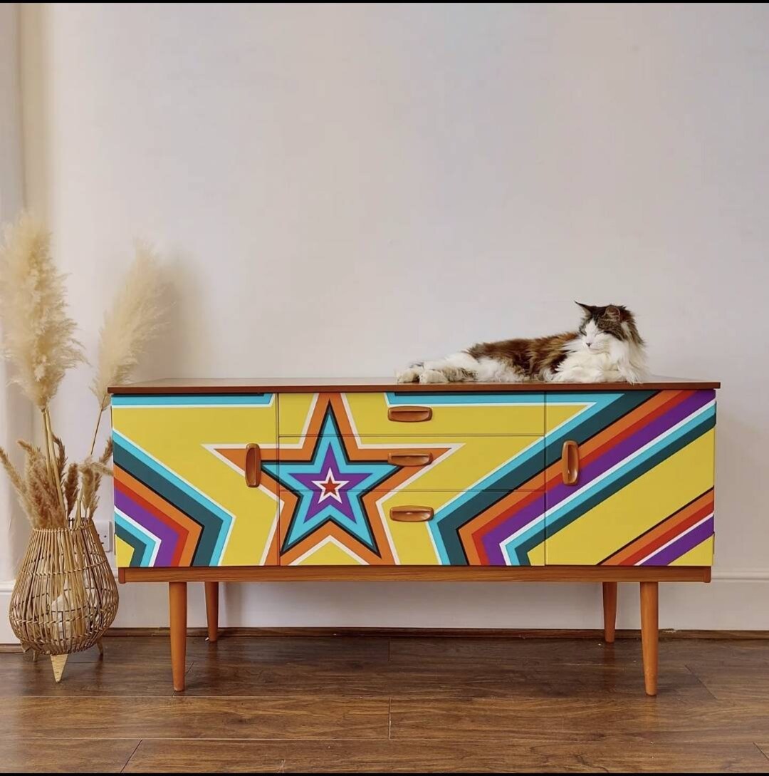 MADE TO ORDER Bespoke Hand Painted Star Design Mid Century Sideboard ...