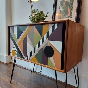 MADE TO ORDER, Bespoke Hand Painted Geometric Design Mid Century Record ...