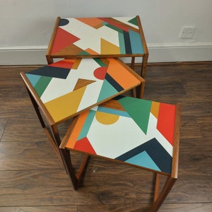 MADE TO ORDER Bespoke Hand Painted Geometric Design Nest of Tables. - Etsy