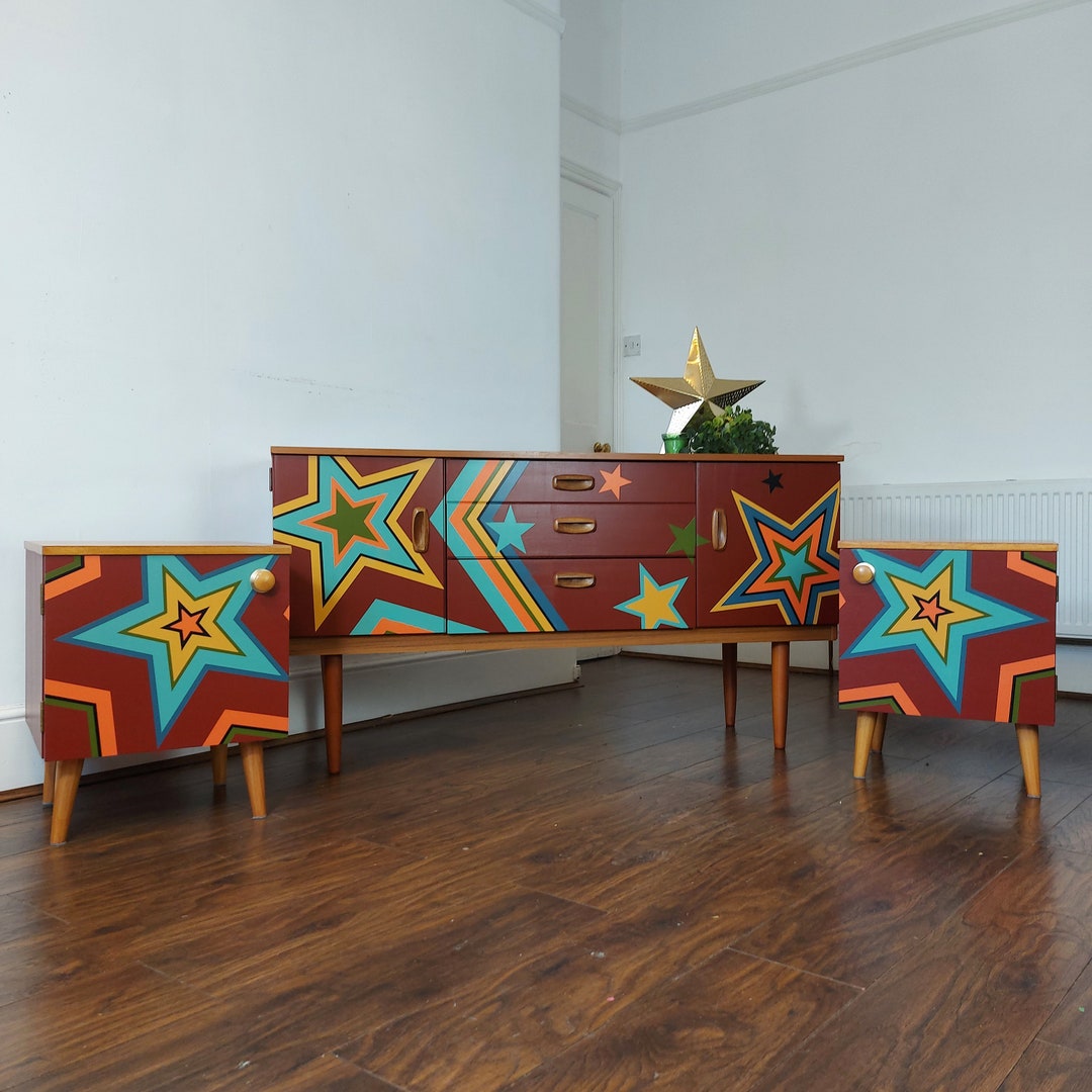 MADE TO ORDER, Bespoke Hand Painted Geometric Star Design Bedside ...
