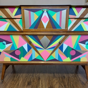 MADE TO ORDER Bespoke Hand Painted Geometric Design Mid - Etsy