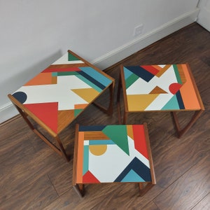 MADE TO ORDER Bespoke Hand Painted Geometric Design Nest of Tables. - Etsy