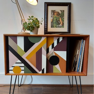 MADE TO ORDER, Bespoke Hand Painted Geometric Design Mid Century Record ...